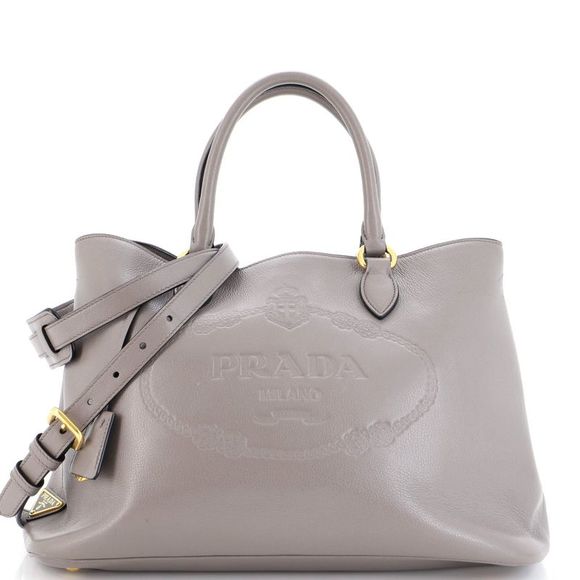 Prada | Bags | Prada Embossed Logo Convertible Open Tote Glace Calf ...
